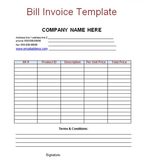 Bill Invoice Templates 19 Free Word Excel And Pdf Formats Samples