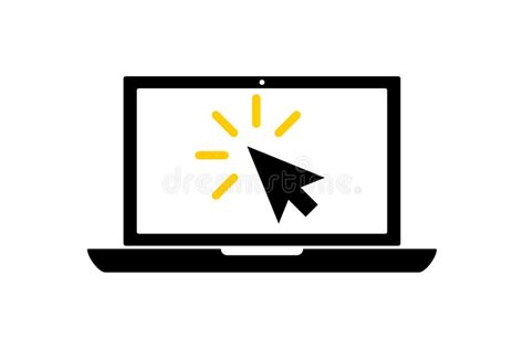 Flat Black Laptop Icon With Cursor Or Pointer Isolated On White Concept Of Using Screen Mobile