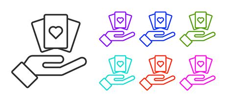 검은 줄 손 흰색 배경에 고립 된 카드 아이콘을 들고 카지노 게임 디자인 다채로운 아이콘을 설정합니다 벡터 4가지 개체에 대한 스톡 벡터 아트 및 기타 이미지 Istock
