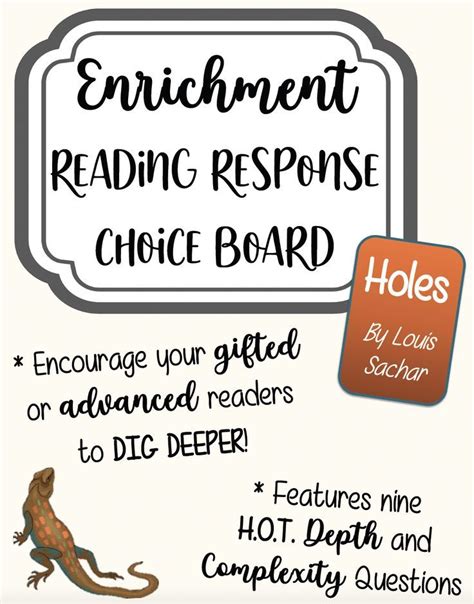 Higher Order Depth And Complexity Reading Response Prompts Holes By Louis Sachar Reading