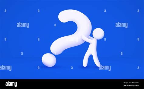 3d white cartoon man holding big question mark problem solving concept