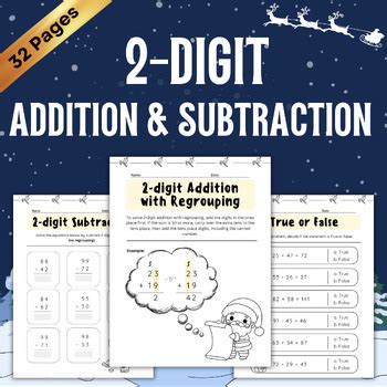 Christmas 2 Digit Addition Subtraction Worksheets With Without Regrouping