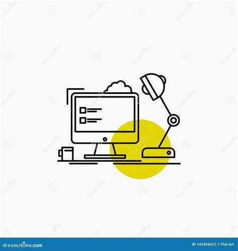 Workplace Workstation Office Lamp Computer Line Icon Stock Vector Illustration Of Concept