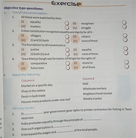Exercise Objective Type Questions A Tick Checkmark The Correct Op