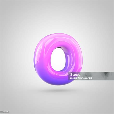 광택 있는 분홍색과 보라색 그라데이션 페인트 흰색 배경에 고립 된 알파벳 문자 O 소문자 0명에 대한 스톡 벡터 아트 및 기타 이미지 0명 3차원 형태 공기 주입