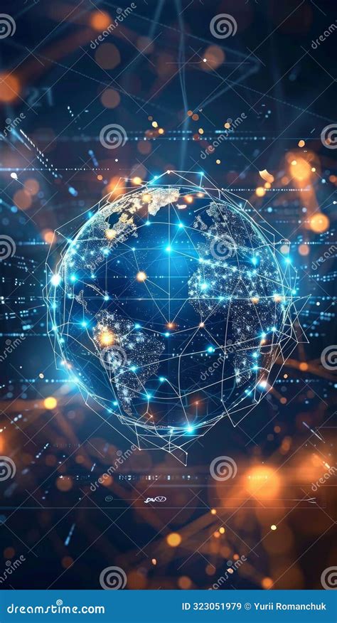 Globe With Tech Enhanced Digital Dots And Interconnected Pathways For