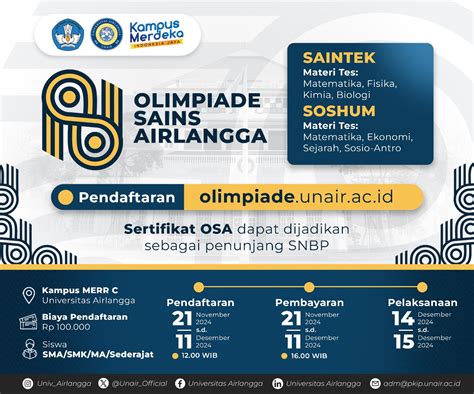 Pendaftaran Olimpiade Sains Airlangga Dibuka Sertifikatnya Bisa Untuk Daftar Snbp