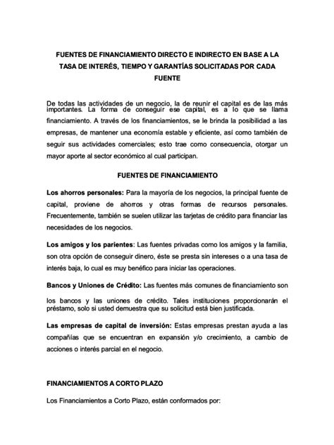 Pdf Fuentes De Financiamiento Directo E Indirecto En Base A La Tasa De