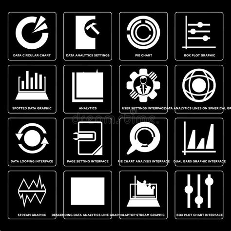 set of box plot chart interface laptop stream graphic stream data analytics lines on spherical