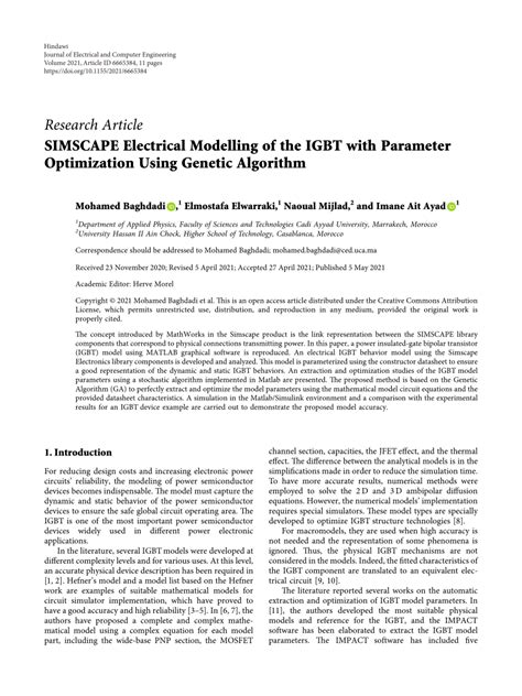 Pdf Simscape Electrical Modelling Of The Igbt With Parameter