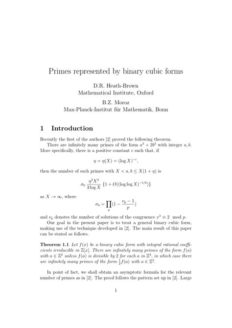 Pdf Primes Represented By Binary Cubic Forms