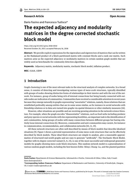 pdf the expected adjacency and modularity matrices in the degree