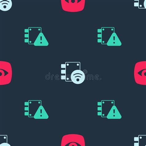 Set Security Camera Digital Door Lock And House Under Protection On Seamless Pattern Vector