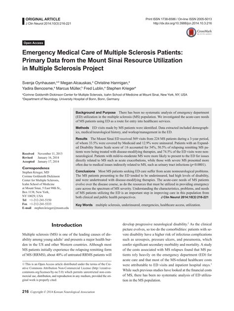 Pdf Emergency Medical Care Of Multiple Sclerosis Patients Primary