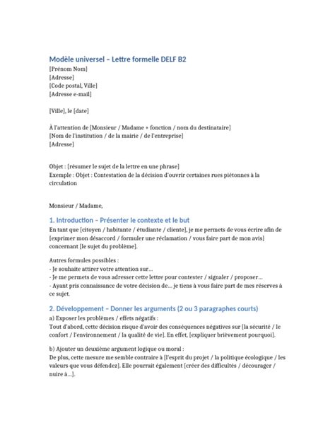 Modèle De Lettre Formelle Delf B2 Pdf