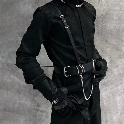 Temu｜고딕 펑크 바디 체인 벨트 조절 가능한 블랙 Pu 가죽 대형 원형 장식 여성 바디 체인을 위한 멋진 액세서리 일상복 및 축하 행사에 적합 펑크 스타일