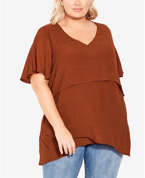 Avenue Plus Size Ellis Plain Tunic Top In Cinnamon Modesens