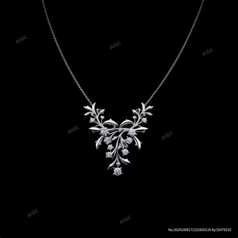 Ai创作图珠宝精修大图 铂金镶钻石项链 纯银修图 白金项链展示 项链效果图 白金饰品设计 珠宝精修 K金镶钻叶子时尚吊坠 白金首饰设计 钻石项链广告创意 吊坠项链设计图 高清项链素材 花型银