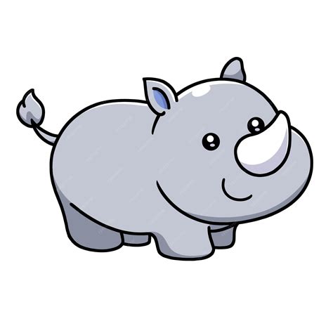 귀여운 코뿔소 만화 캐릭터 벡터 일러스트 레이 션 프리미엄 벡터