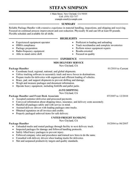 Best Package Handler Resume Example From Professional Resume Writing Service