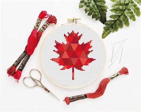 Red Maple Leaf Cross Stitch Pattern Autumn Colors Cross Stitch Etsy