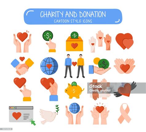 자선 및 기부 관련 개체 및 요소 손으로 그린 만화 스타일 벡터 일러스트 레이션 컬렉션 손으로 그린 아이콘 세트입니다 0명에 대한 스톡 벡터 아트 및 기타 이미지 Istock