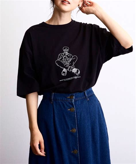 naked rust other poems 手描きイラストフロントプリント半袖 CN TEE Denim