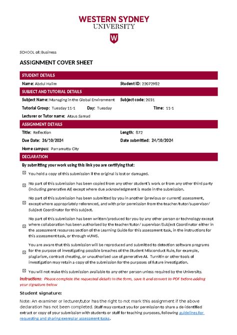 Assignment Cover Sheet Finalv 4 040823 School Of Business Assignment