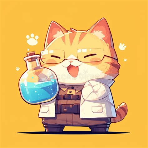 A Cute Cat Scientist Cartoon Style Stock Vector Illustration Of