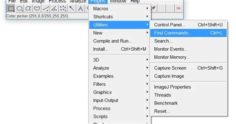 my imagej find commands การค้นหา commands ที่มีใช้งานในโปรแกรม imagej