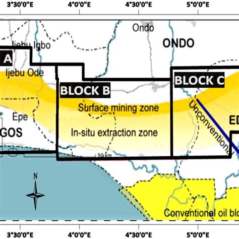 Map Of The Nigerian Bitumen Belt Showing Bitumen Resources Blocks