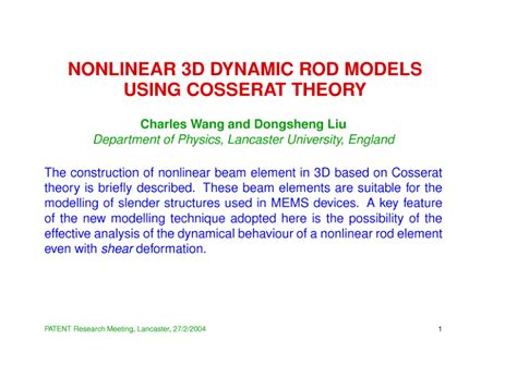 Pdf Nonlinear 3d Dynamic Rod Models Using Cosserat Theory