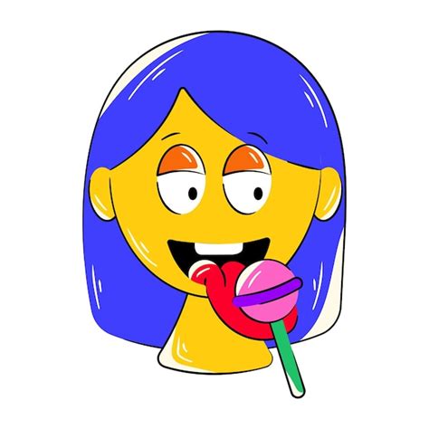 Una Chica De Dibujos Animados Con Cabello Azul Comiendo Una Piruleta