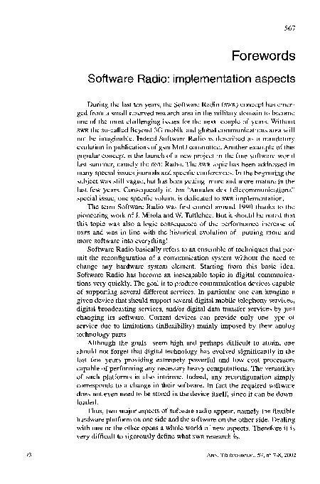 Pdf Software Radio Implementation Aspects
