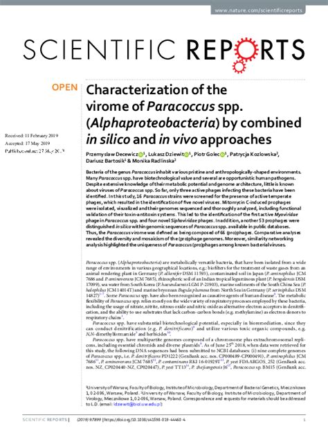 Pdf Characterization Of The Virome Of Paracoccus Spp
