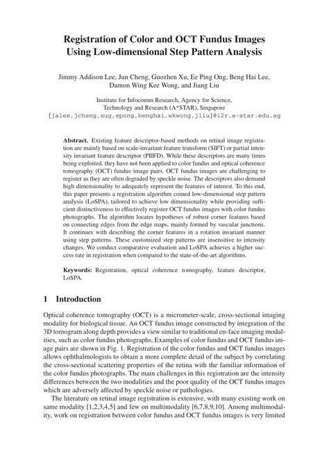 Pdf Registration Of Color And Oct Fundus Images Using Low Dimensional