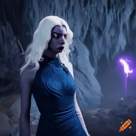 Digital Art Of A Dark Blue Skinned Alien Girl With Purple Eyes And