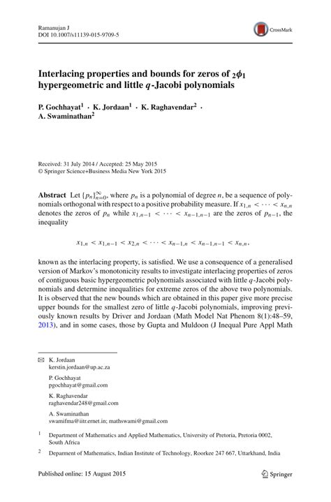 Pdf Interlacing Properties And Bounds For Zeros Of 2phi 1 2