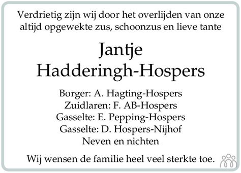 Jantje Hadderingh Hospers 16 04 2023 Overlijdensbericht En Condoleances Mensenlinqnl