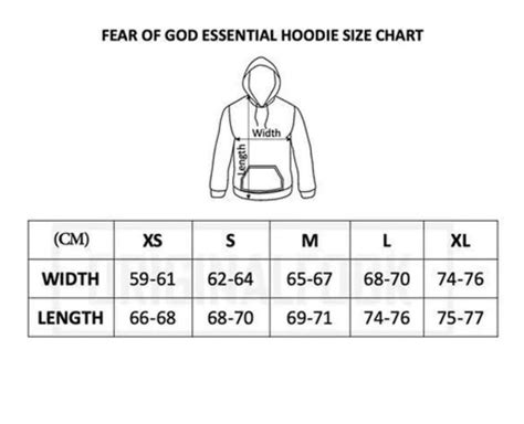 Size Chart Fear Of God Essentials Sizing Store