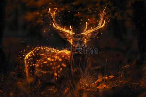 Mystical Glowing Deer In Twilight Woods Stock Image Image Of Magical Twilight 330276449