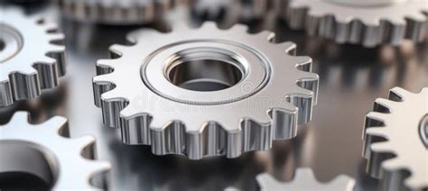 Metallic Silver Gears Interlocking Sleek Industrial Background Image Engineering Concept Stock