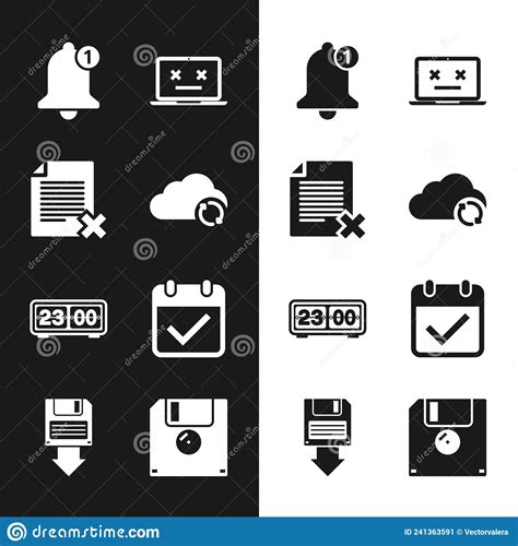 Set Cloud Sync Refresh Delete File Document Bell Dead Laptop Retro