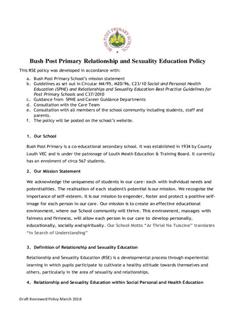 Fillable Online Bush Post Primary Relationship And Sexuality Education