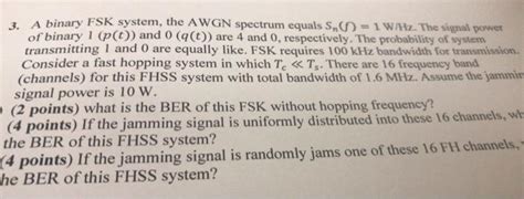 solved 3 a binary fsk system the awgn spectrum equals