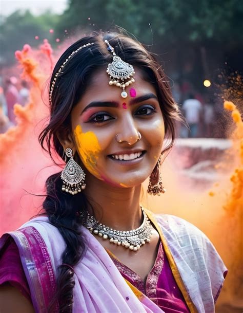 Premium Photo Beautiful Woman Playing Holi