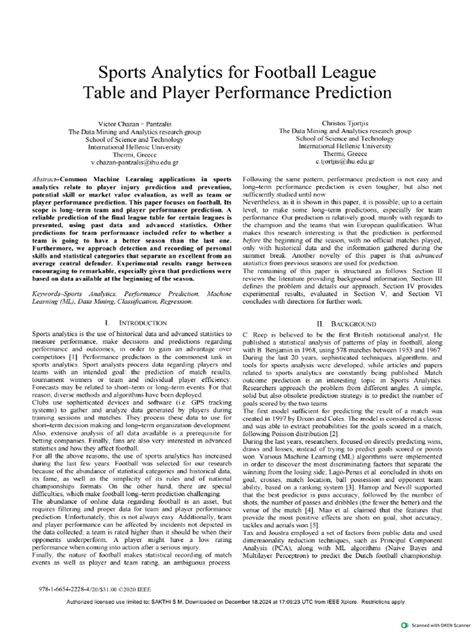 Sports Analytics For Football League Table And Player Performance Prediction Pdf