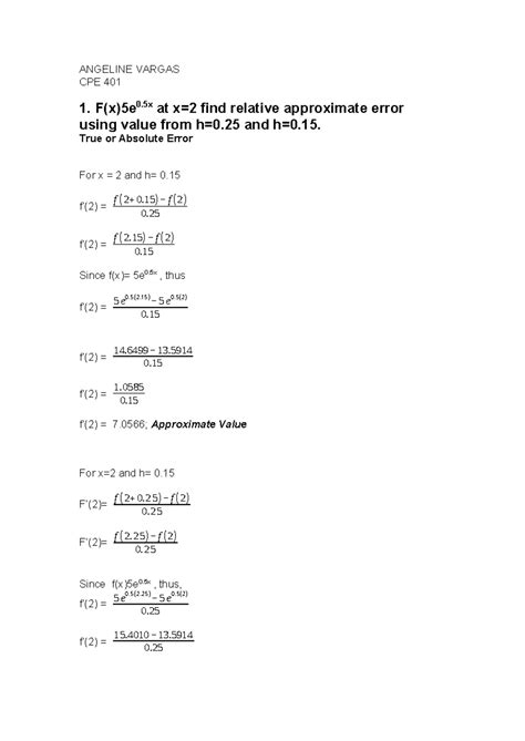 Prelim EXAM SUBJECT NUMERICAL METHODS ANGELINE VARGAS CPE F X E At Find Relative