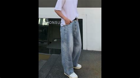 남자 코디 사계절 착용 가능한 두께감 와이드 스트레이트핏 트렌디한 컬러감 아이스 데님 연청 청바지 팬츠 남자 쇼핑몰 추천 Youtube
