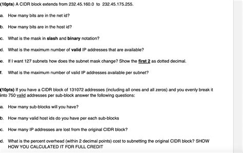 Solved 10pts A Cidr Block Extends From 232 45 160 0 To